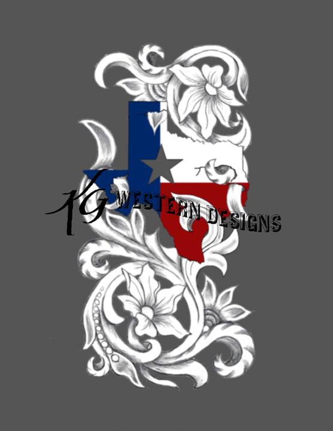 Leather Tooling Design, Texas State With Vines and Flowers. Carving ...