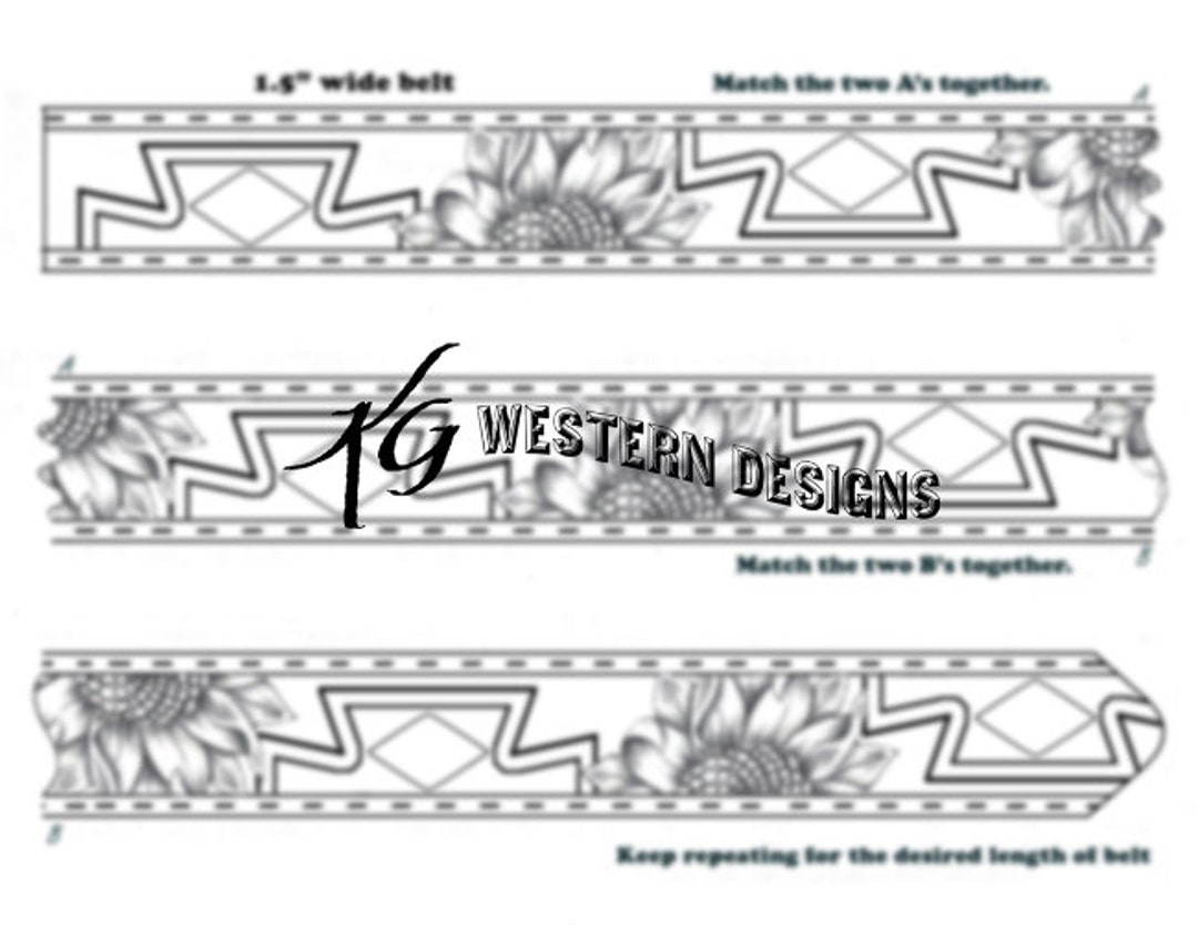 Leather Belt Tooling Pattern sunflower and Southwestern - Etsy