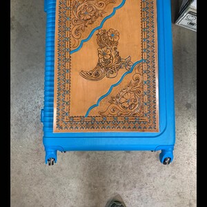 Western Boot With Spur Shape Design Floral Carving Leather Tooling ...