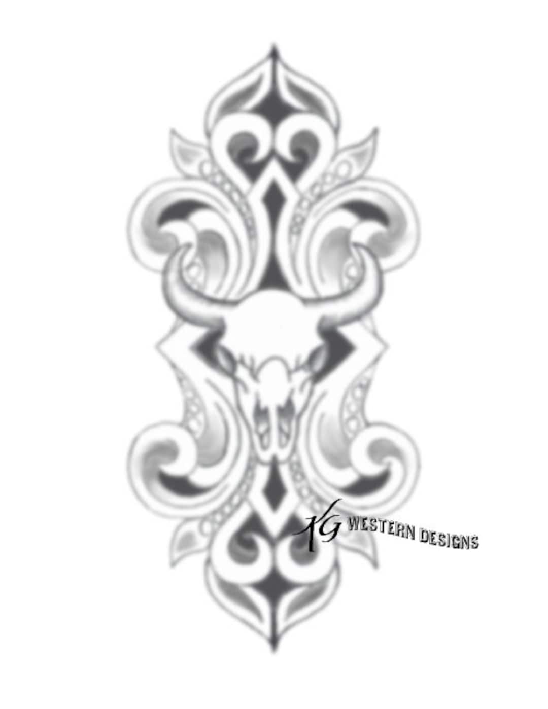 Western-scrolls-cowskull- Leather Tooling Tracing Vertical Design ...