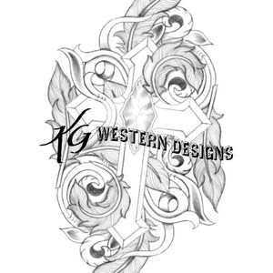 Western Cross, Feathers, Vines and Turquoise Stone, Leather Tooling ...