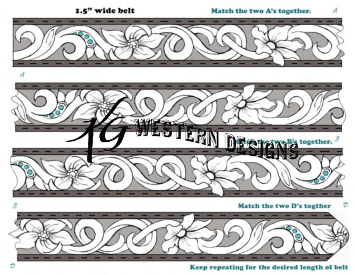 Leather Belt Pattern, Western Scrollwork, Flowers & Vines Tooling ...