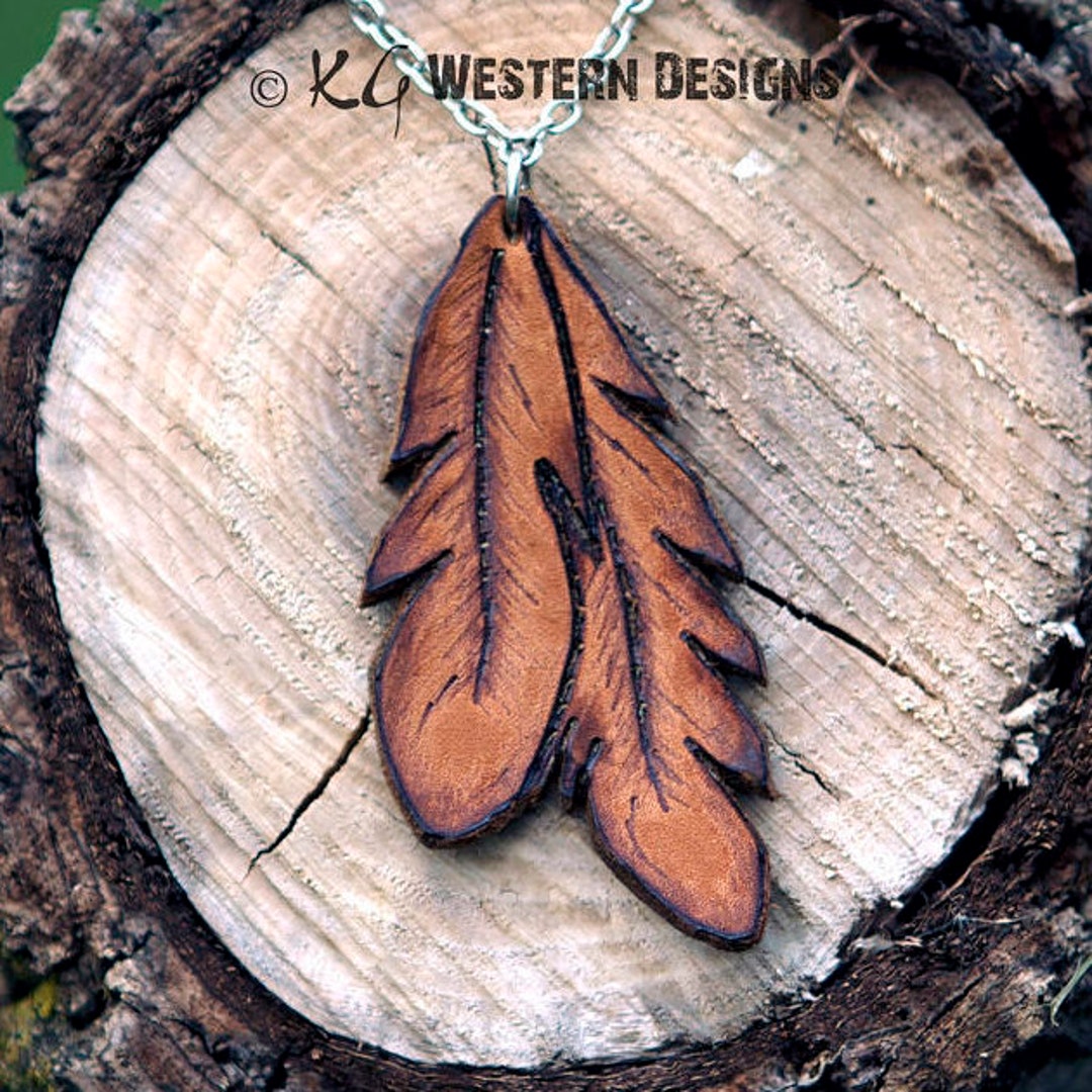 Leather Feather Necklace - Etsy