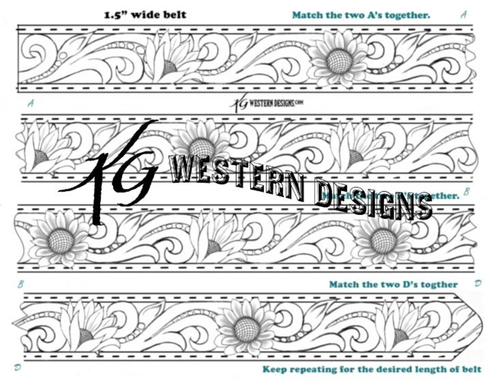 Leather Belt Pattern, Sunflowers, Vines and Scrolls, Tooling Design PDF ...