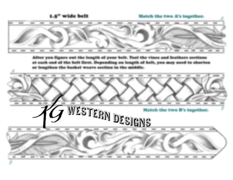 Leather Belt Tooling Feathers, Vines and Basketweave Pattern Design ...