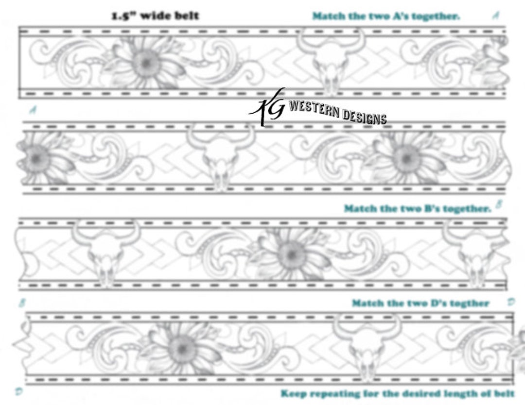 Cowskulls, Sunflowers, Feathers, Aztec Design Tooled Leather Belt ...