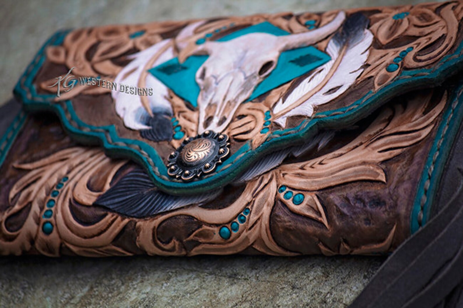 Leather Wallet Tooled Phone Bi-fold Clutch Purse With Fringe Template ...