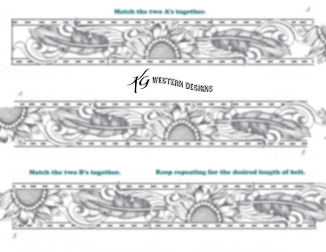 Leather Belt Tooling Sunflower and Feathers- Design #5 Pattern Download ...