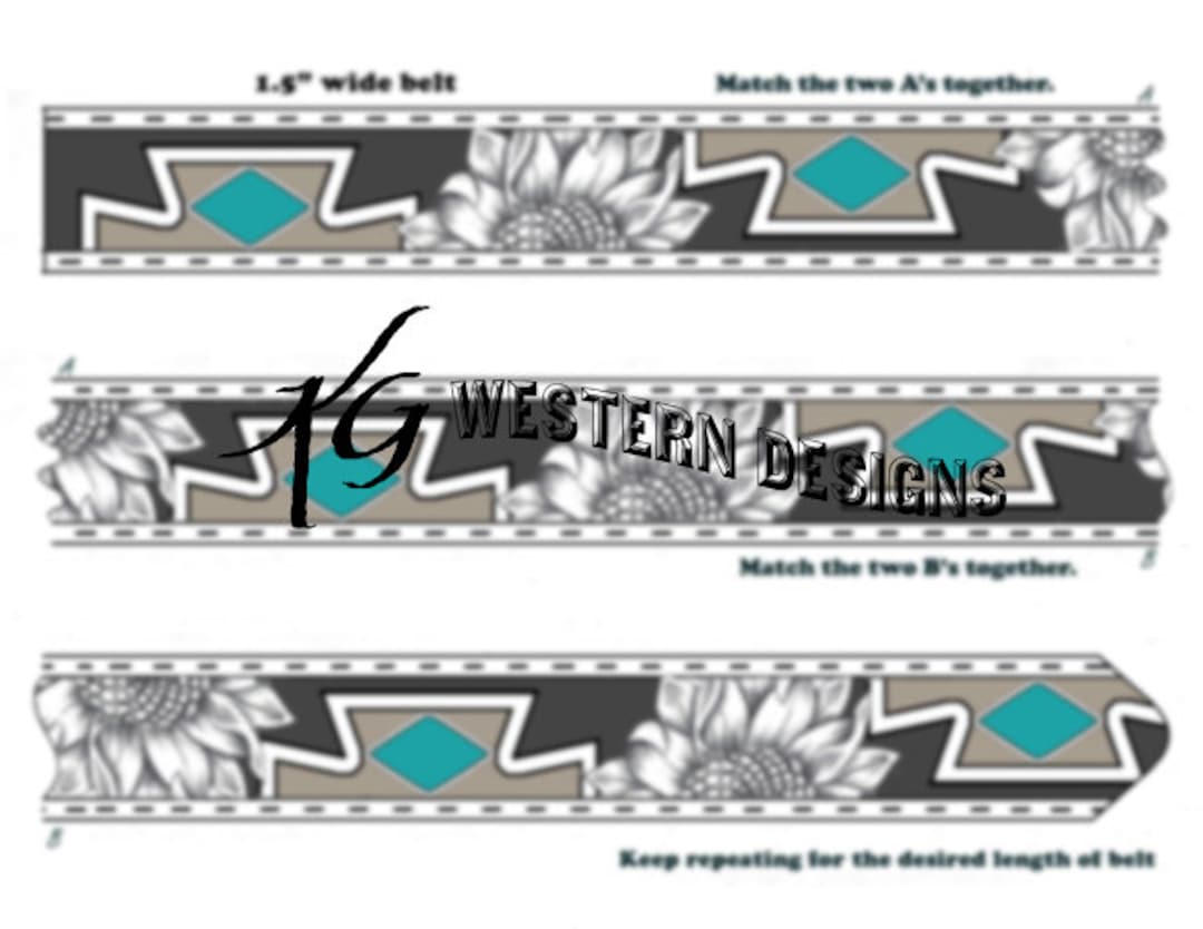 Leather Belt Tooling Pattern -sunflower and Southwestern Aztec- Design ...