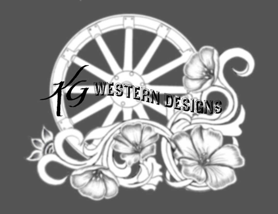 Western Wagon Wheel & Lewisflax Flowers, Corner Frame- Leather Tooling ...