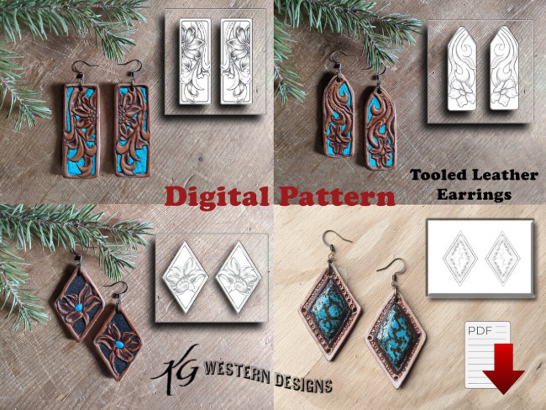 Leather Earrings Tooling Pattern (4 Pack) #5 - Etsy