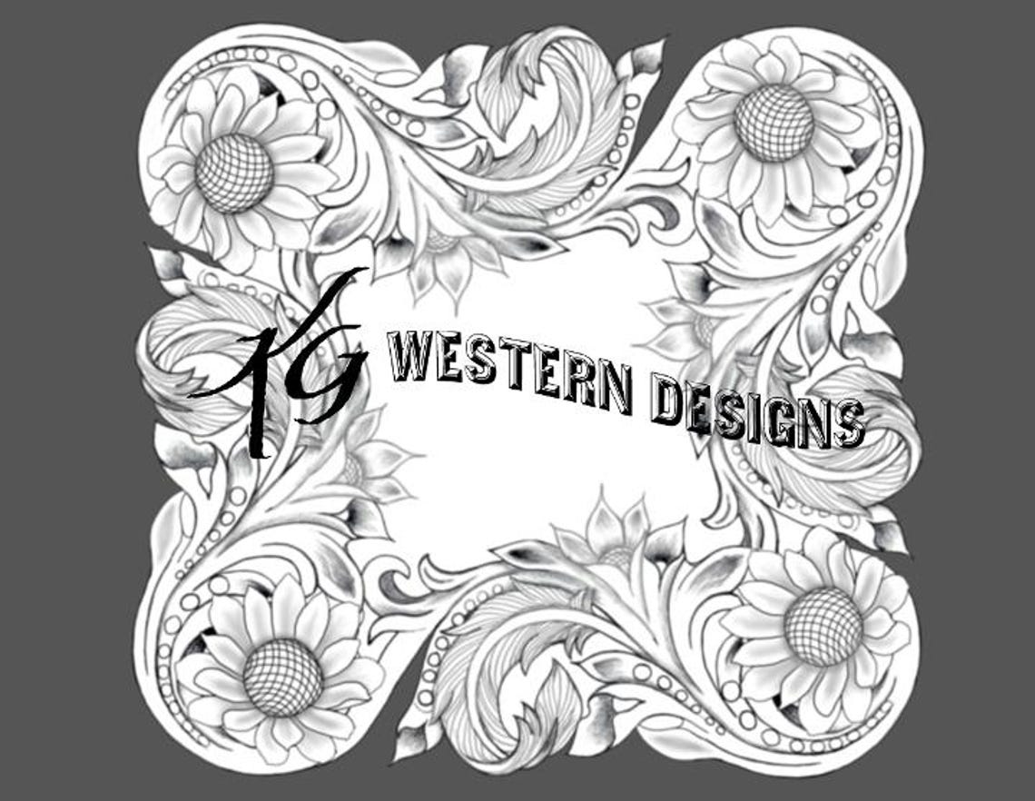 Leather Tooling Western Sunflower-feather-vines Square Frame Carving ...