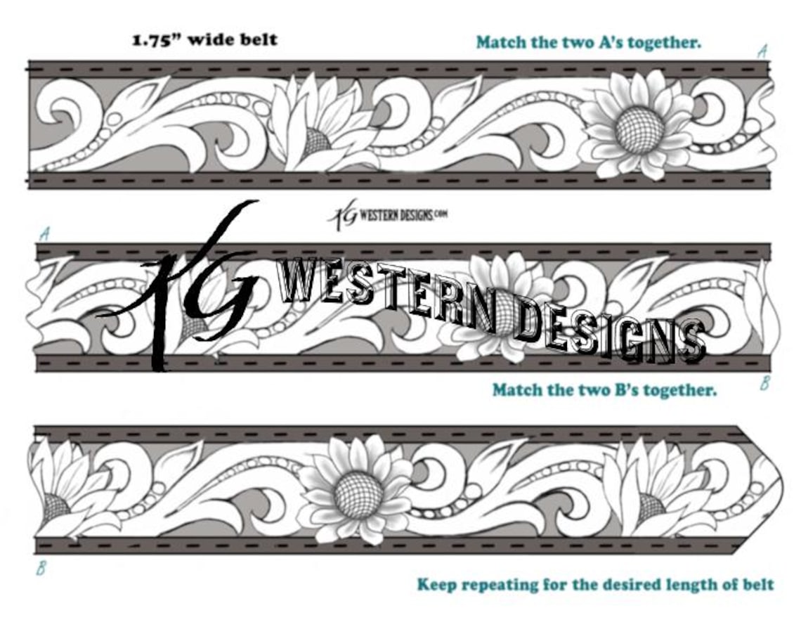 Leather Belt Pattern, Sunflowers, Vines and Scrolls, Tooling Design PDF ...