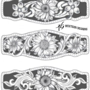 Sunflower Daisy Leather Tooling Tracing Design Bracelet Pattern 3 Pack ...