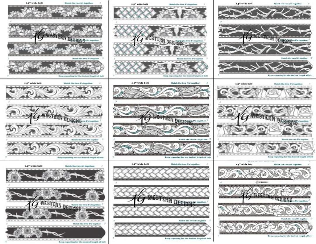 10 Pack Belt Patterns- Pdfs- Western Tooling, Sunflowers, Feathers ...