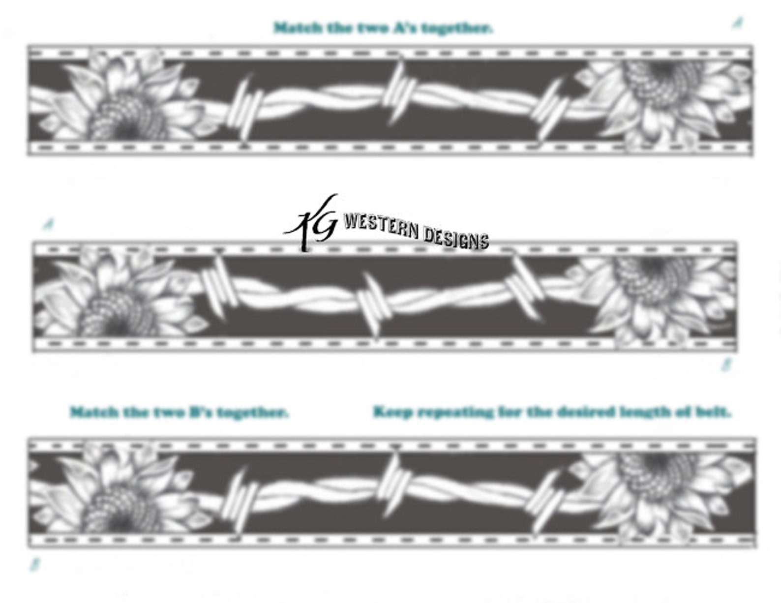 Leather Belt Tooling Pattern sunflower and Barbwire Design - Etsy