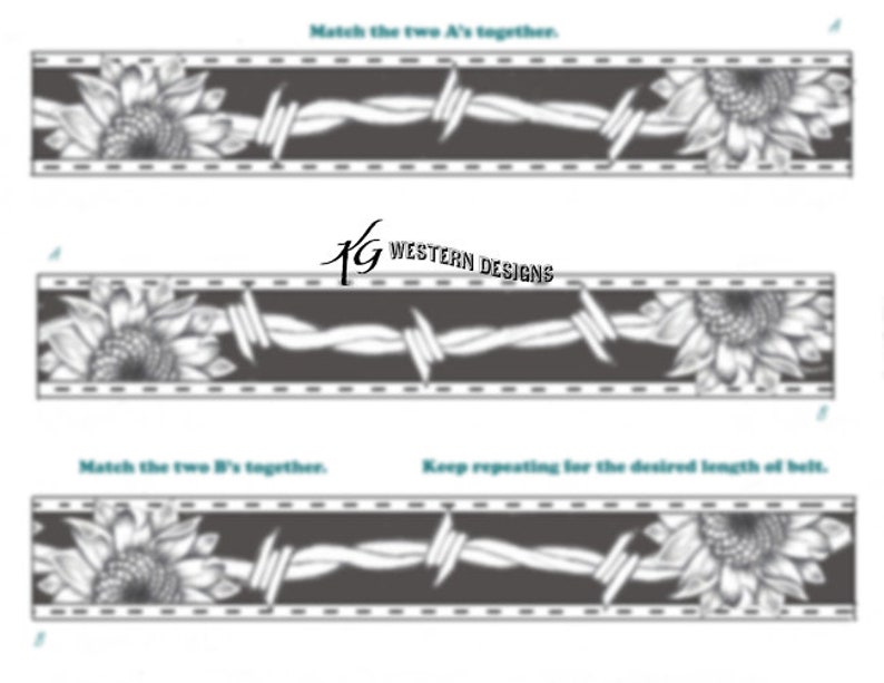 Leather Belt Tooling Pattern sunflower and Barbwire Design - Etsy