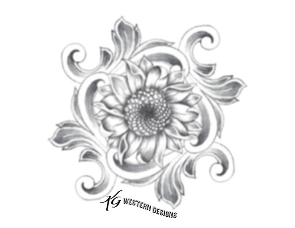 Sunflower Floral Vines Leather Tooling Design Pattern Download - Etsy