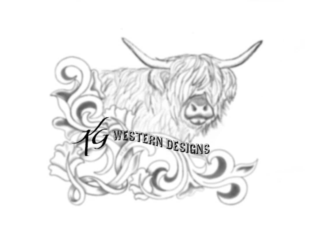 Highland Cow- Vines- Western Design Carving Leather Tooling Tracing ...