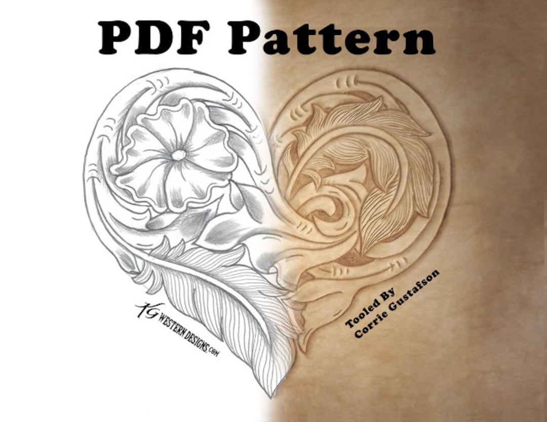 Filigree Heart Shape Design Floral Feathers Carving Leather Tooling ...
