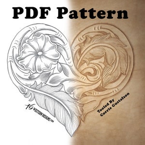 Filigree Heart Shape Design Floral Feathers Carving Leather Tooling ...