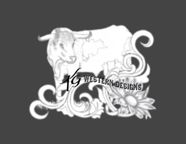 Longhorn Bull Steer-figure Carving-daisy-sunflower-western Design ...