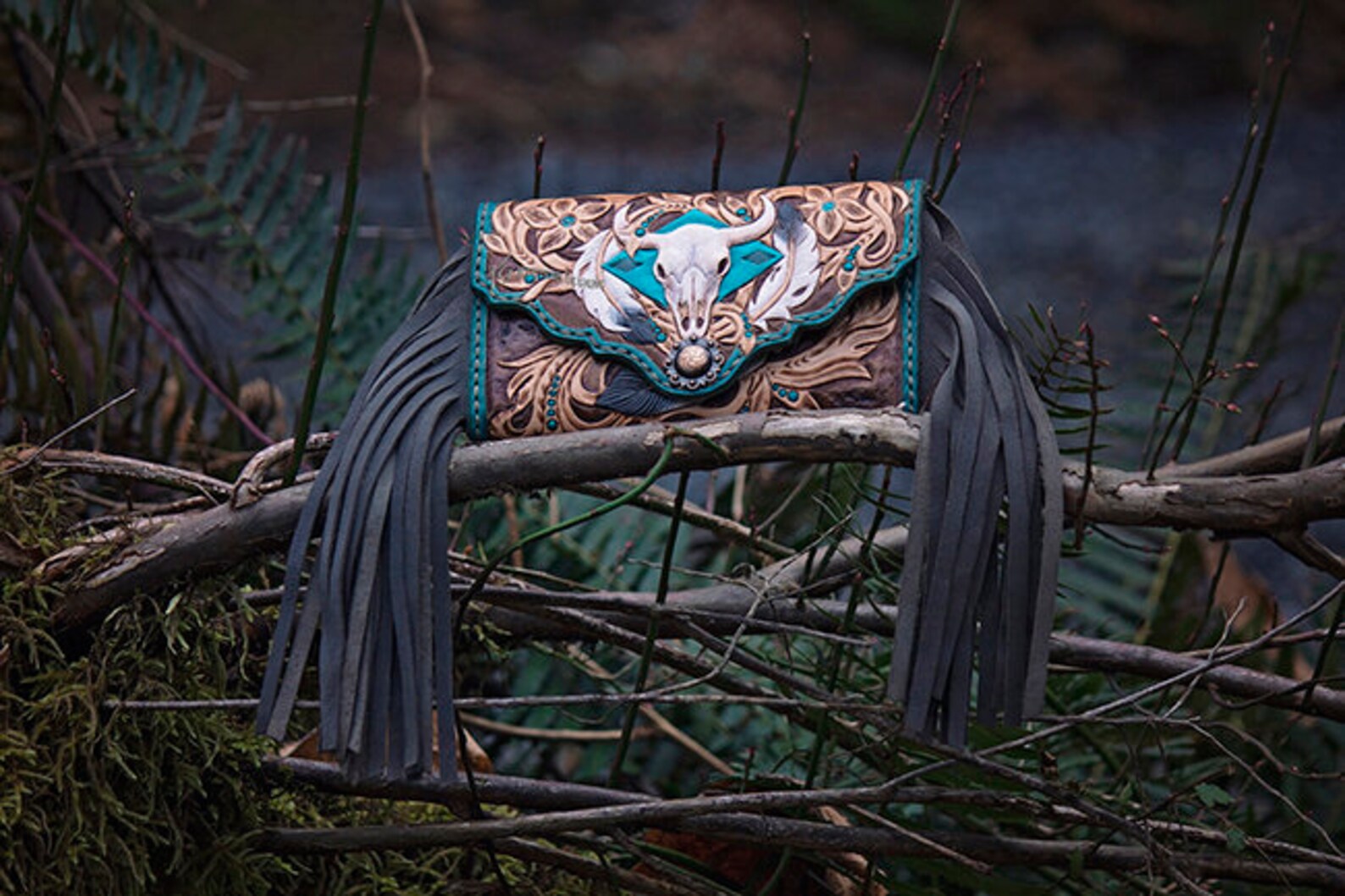 Leather Wallet Tooled Phone Bi-fold Clutch Purse With Fringe Template ...