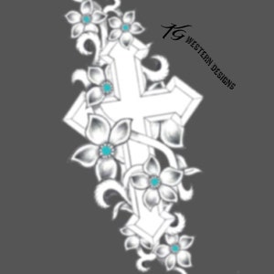 Western Cross Intertwined in Flowers and Vines Leather Tooling Design ...