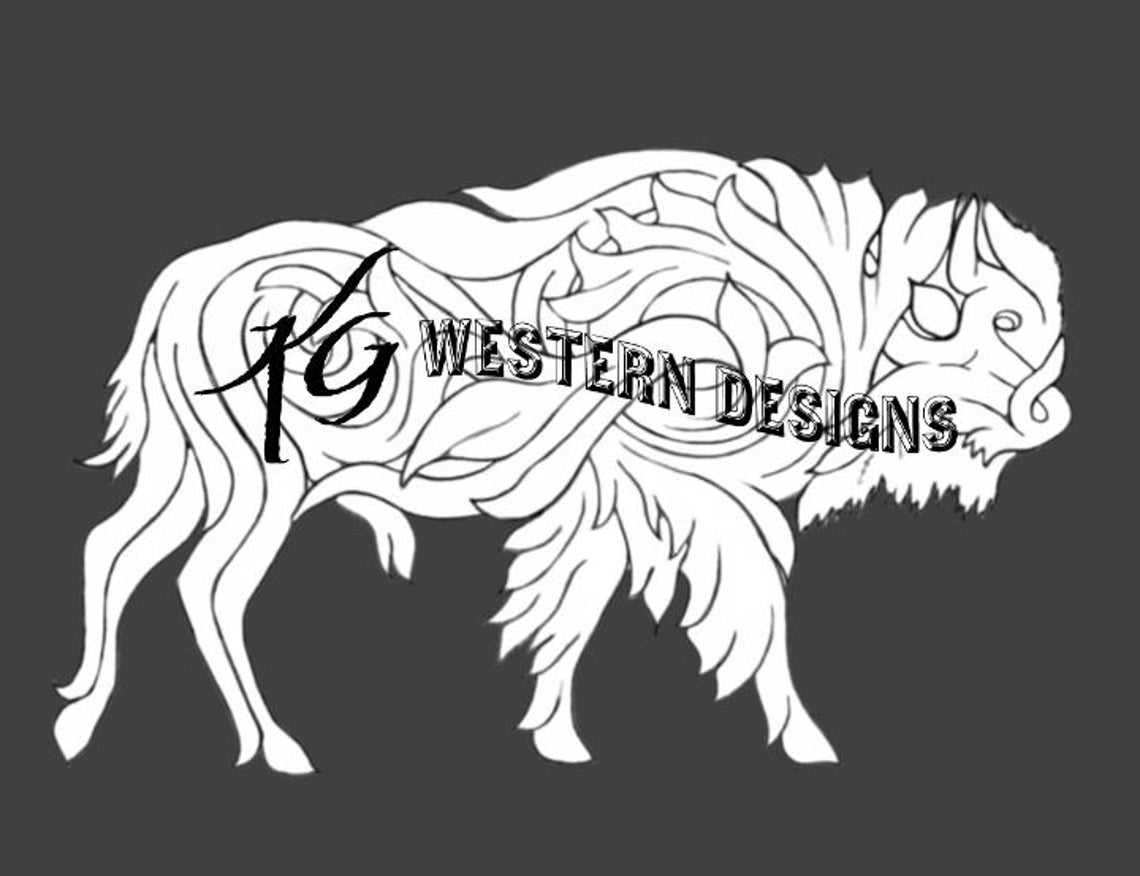 Wild Buffalo Shape Design Floral Filigree Carving Leather Tooling ...