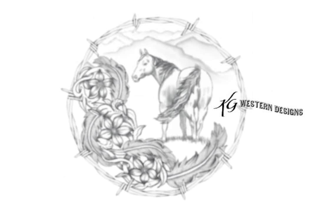 Leather Tooling -western Horse and Mountains Scene - Feathers-flowers ...