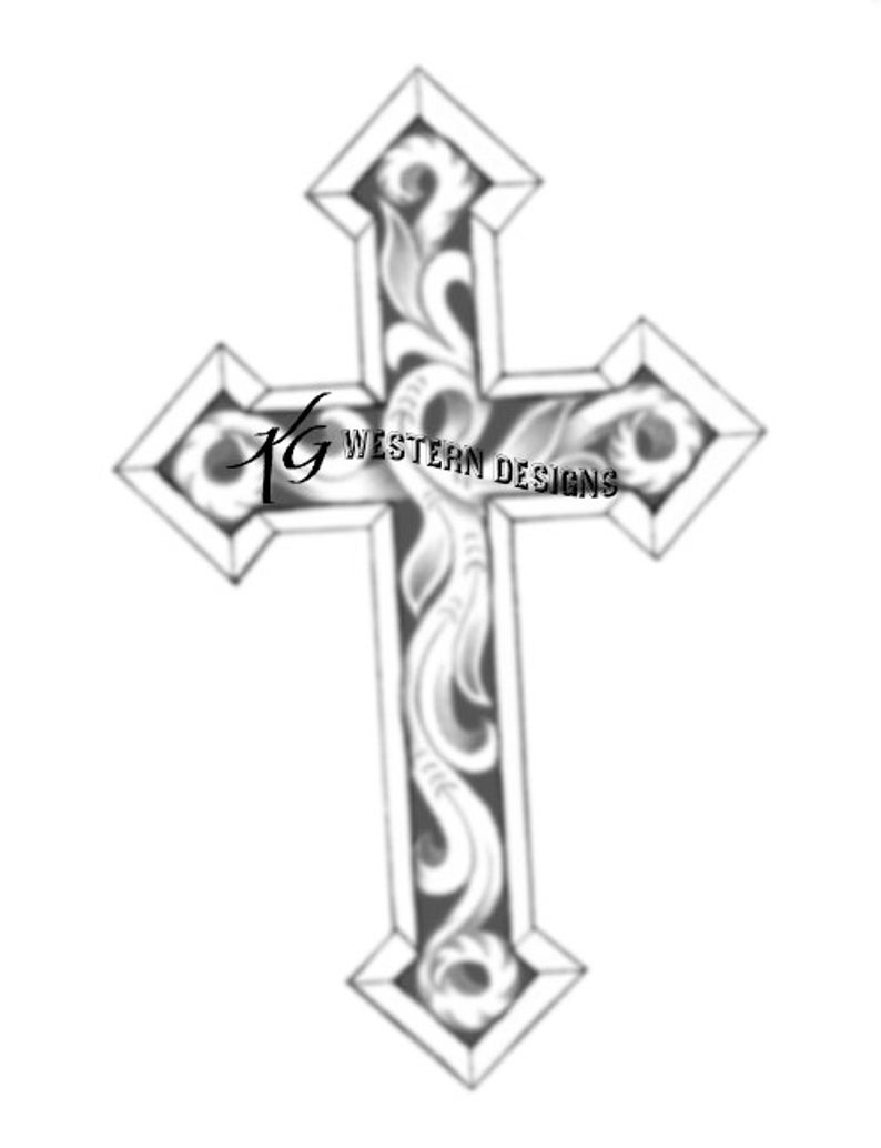 Western Cross Filigree Leather Tooling Tracing Design Pattern, Western ...
