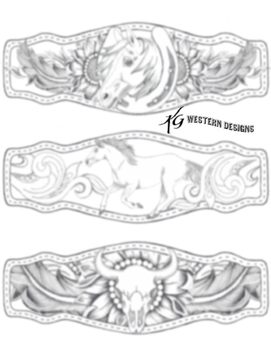 Leather Tooling Horseshoe Running Horse Cowskull Sunflower Feathers ...