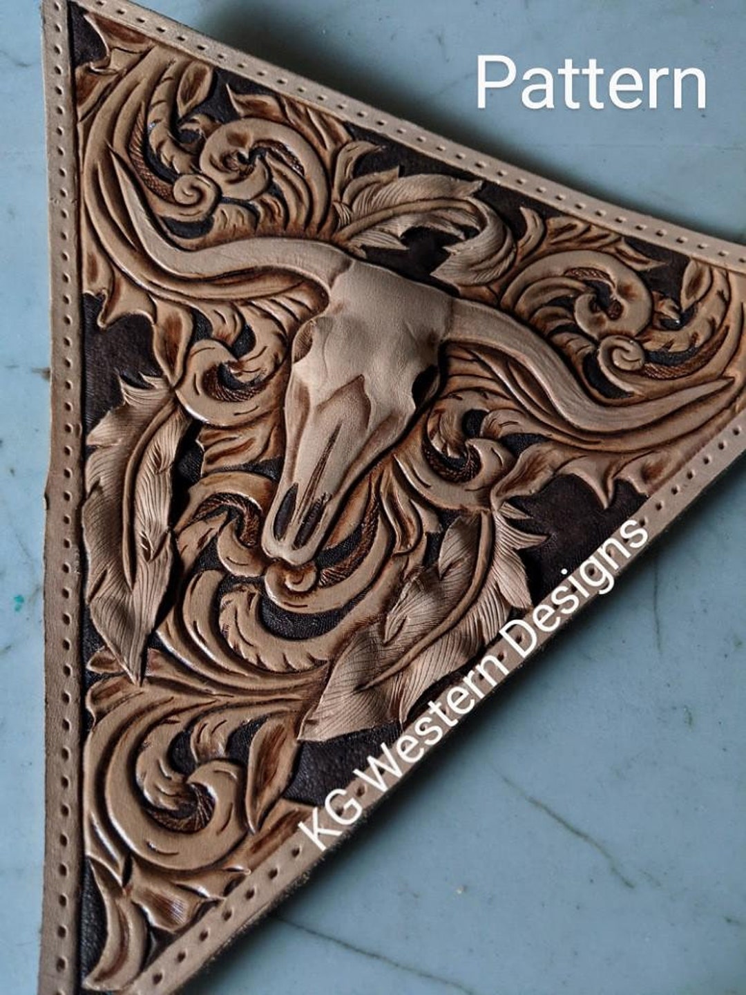 Leather Tooling-western-longhorn Cowskull-vines-tracing Triangle Design ...