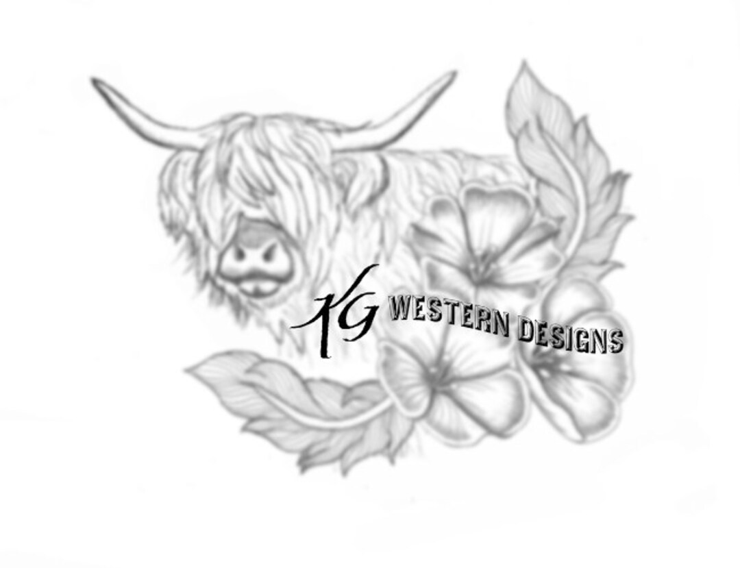 Highland Cow Feathers-lewis Flax Flowers Western Design Carving Leather ...