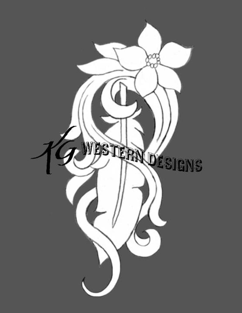 Feather Intwined in Vines Leather Tooling Tracing Design PDF Pattern - Etsy