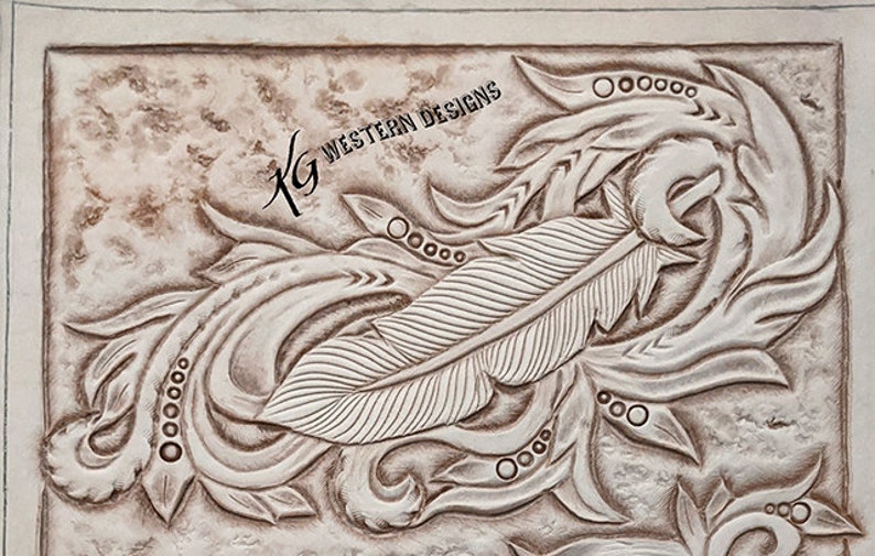 Leather Tooling Element Feather&vines Tooled Tracing Design - Etsy