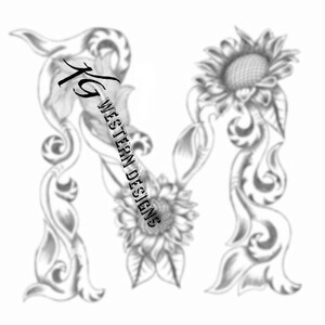 Letter M - Leather Tooling- Feathers-vines & Sunflowers Filigree ...