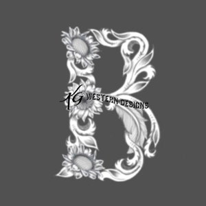 Letter B - Leather Tooling- Feathers-vines & Sunflowers Filigree ...