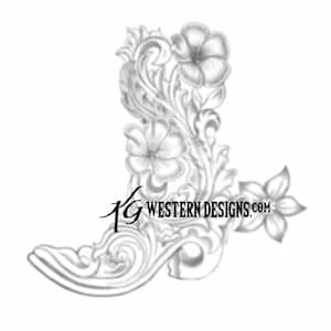 Western Boot With Spur Shape Design Floral Filigree Carving Leather ...