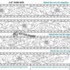 Leather Belt Tooling Pattern -flowers + Feathers Design #8 Digital Pattern Download - Etsy