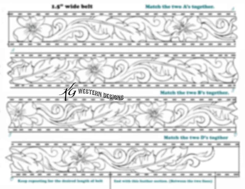 Leather Belt Tooling Pattern -flowers + Feathers Design #8 Digital ...