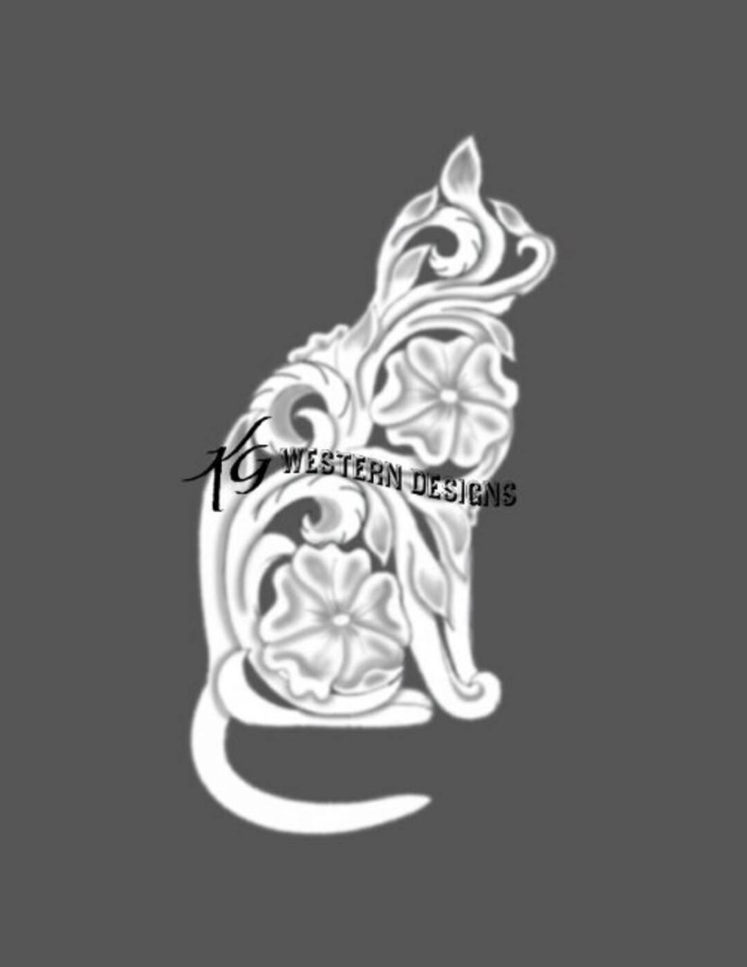 Cat Shaped Western Filigree Scrollwork Design Floral Carving Leather ...