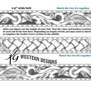 3 Leather Belt Patterns- PDF Pack- Western Tooling, Sunflowers & Feathers, Arrows, Basketweave ...