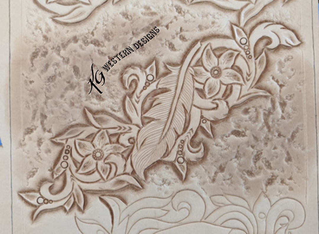 Leather Tooling Pattern- Feather-scroll-vines Tracing Design Pattern - Etsy