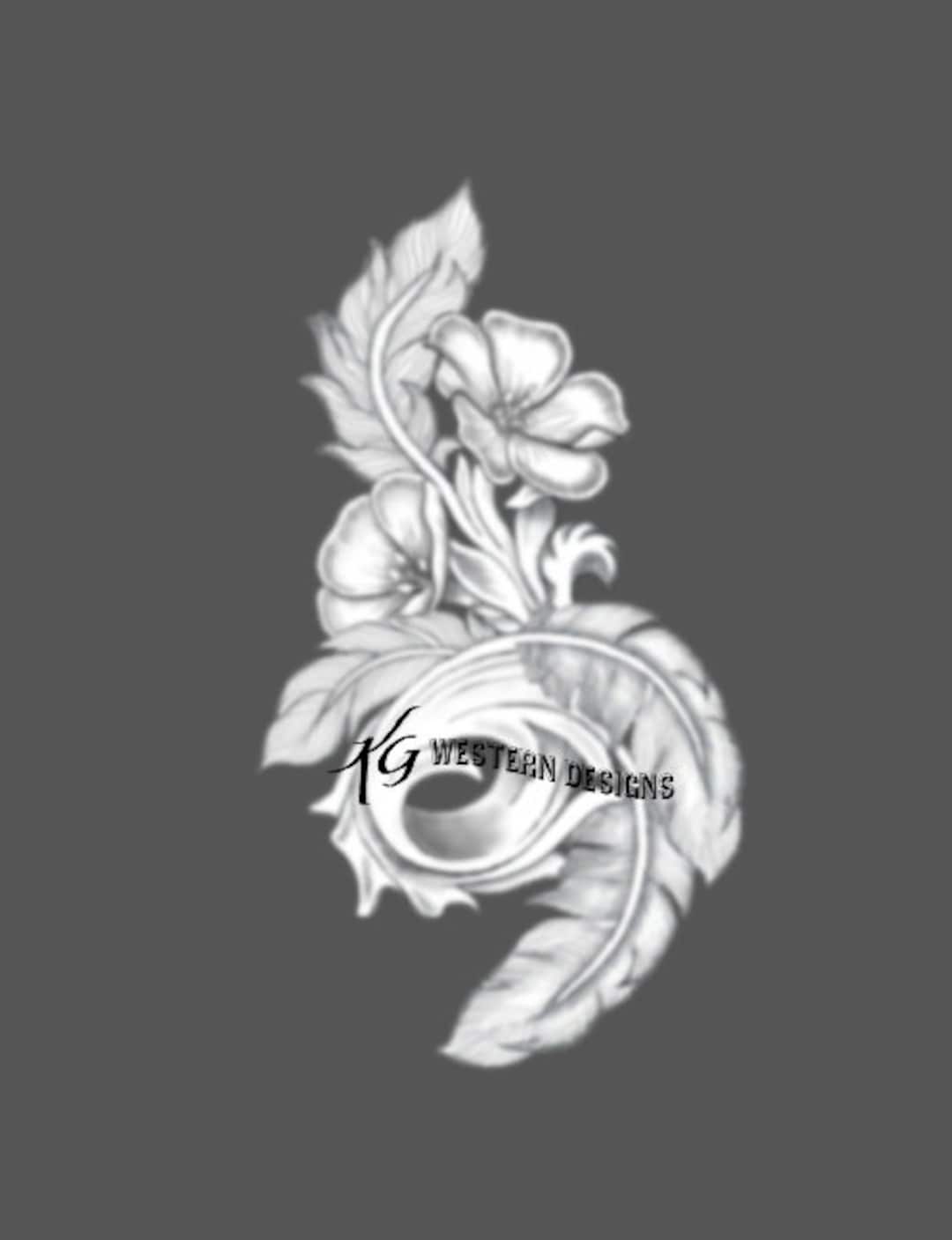 Leatherwork Tooling Design Floral- Flowers- Feathers-scroll-vines Tracing Pattern - Etsy