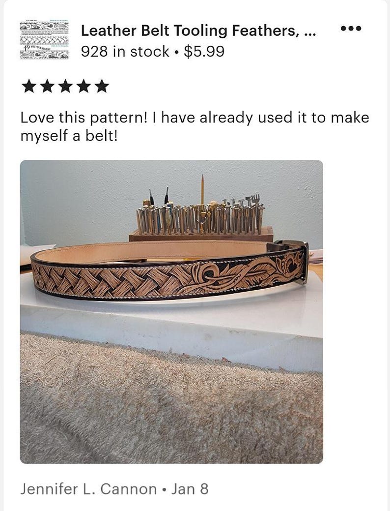 Leather Belt Tooling Feathers, Vines and Basketweave Pattern Design ...