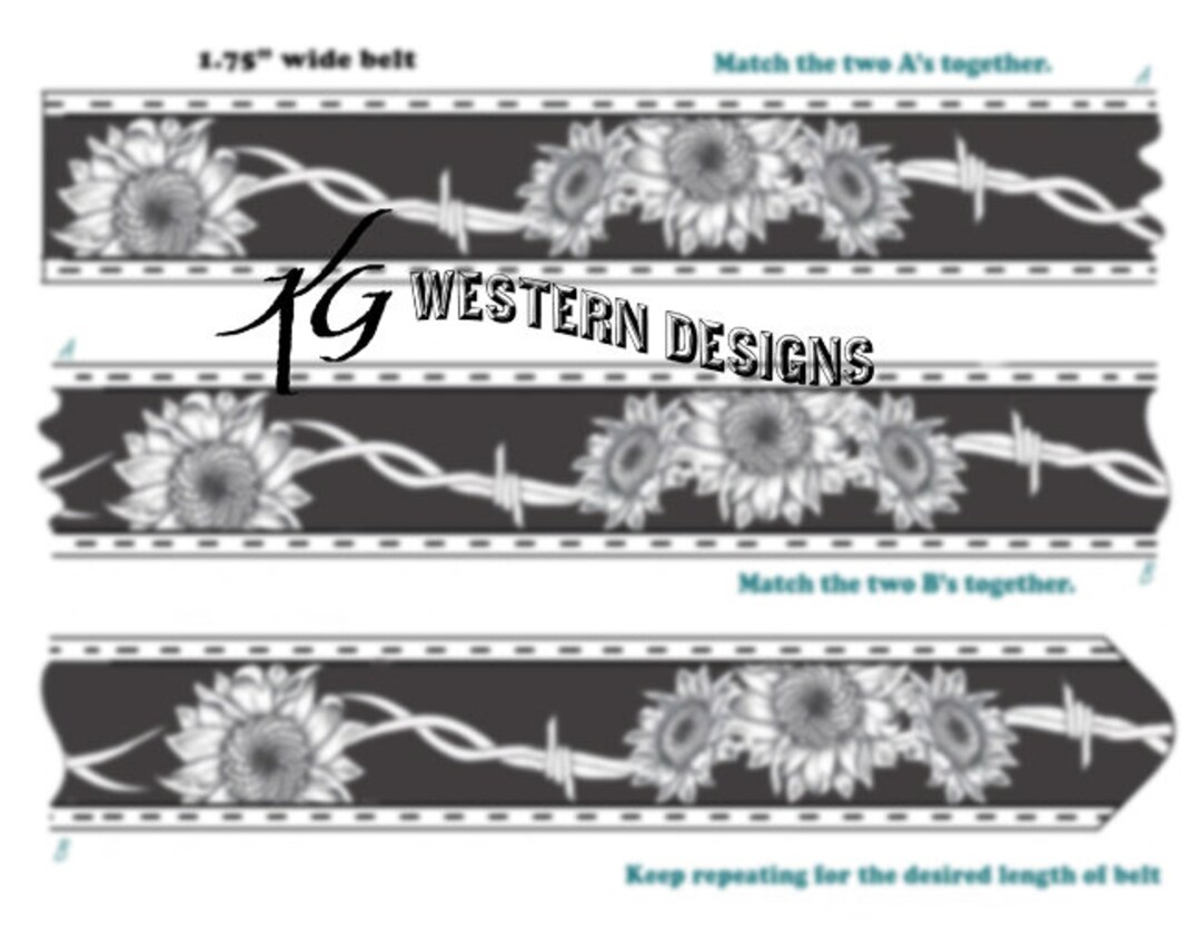 Leather Tooling Belt Pattern -sunflowers and Barbwire- Strap Design ...