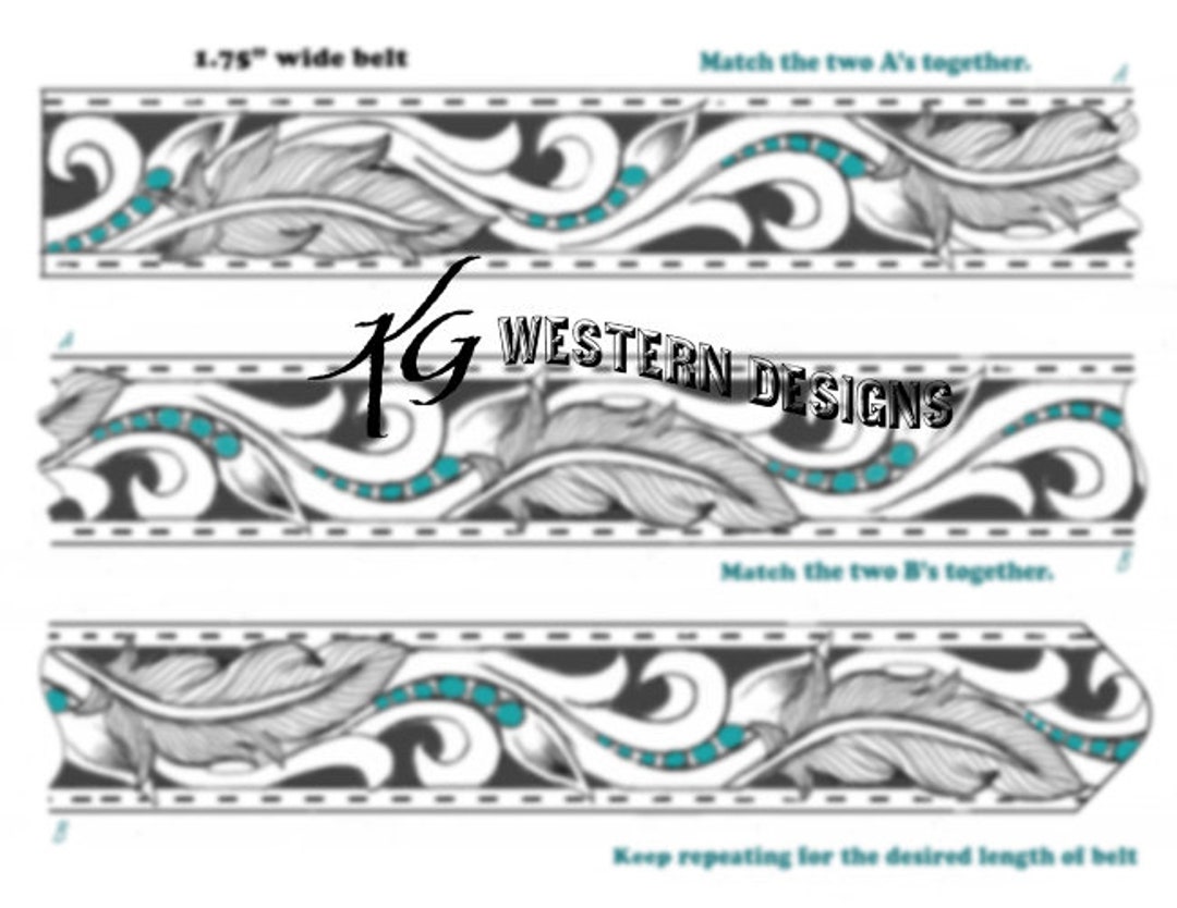 Leather Belt Pattern, Feathers, Vines and Scrolls, Tooling Design PDF Download - Etsy