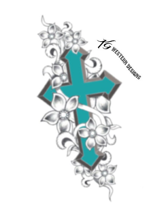 Western Cross Intertwined in Flowers and Vines Leather Tooling - Etsy