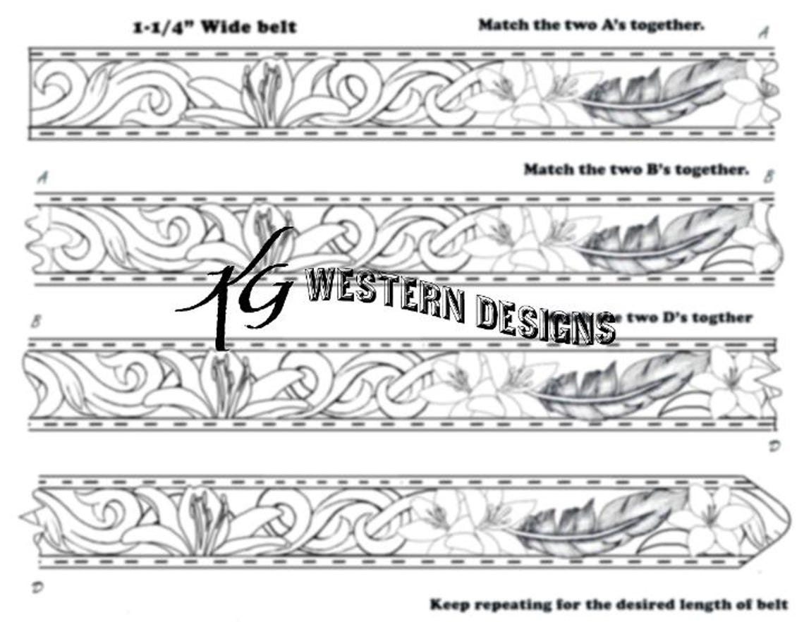 Leather Belt Pattern, Western Scrollwork, Vines, Feathers, Tiger Lilly ...